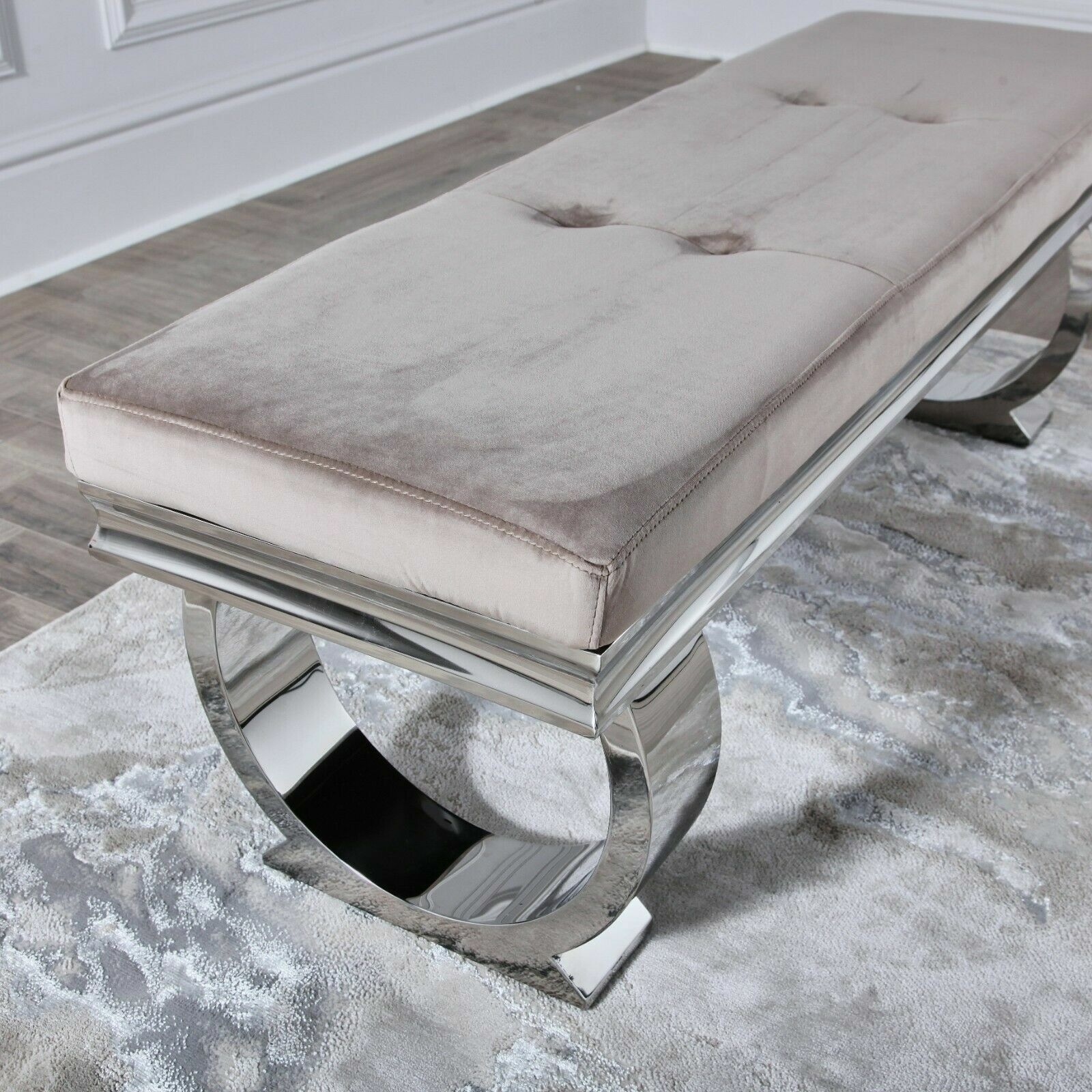 NICHES 130cm Cream Oyster Arianna Dining Bench Soft Velvet Chrome ...