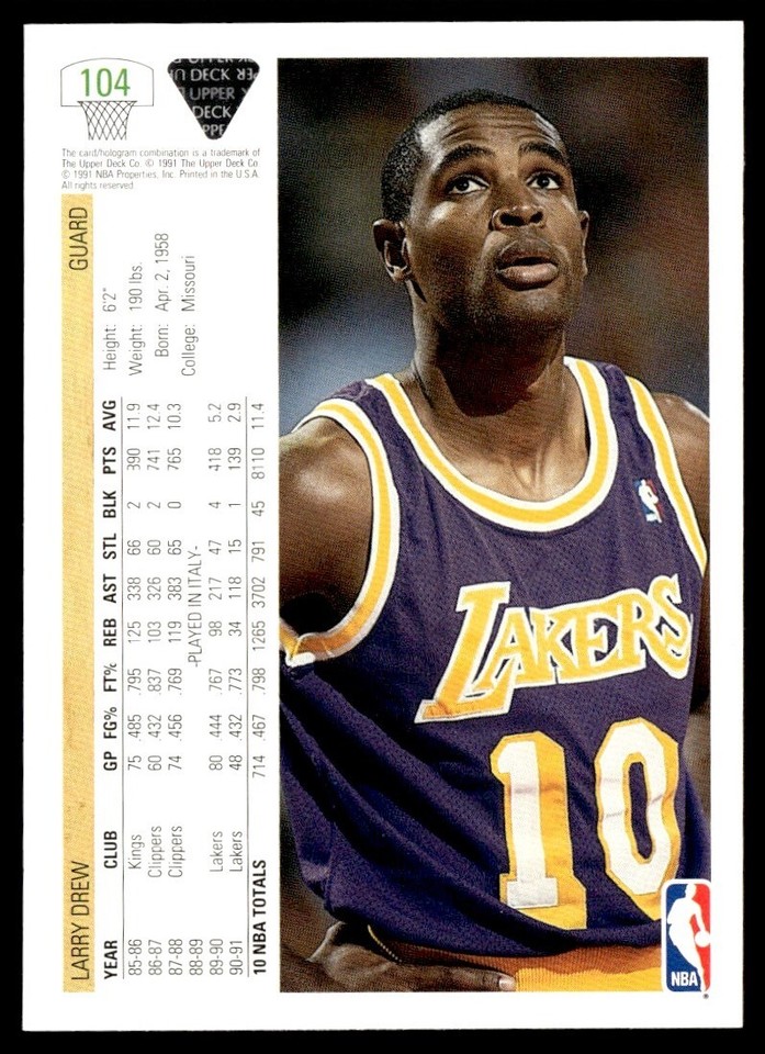 1991-92 Upper Deck Larry Drew Los Angeles Lakers #104 | eBay