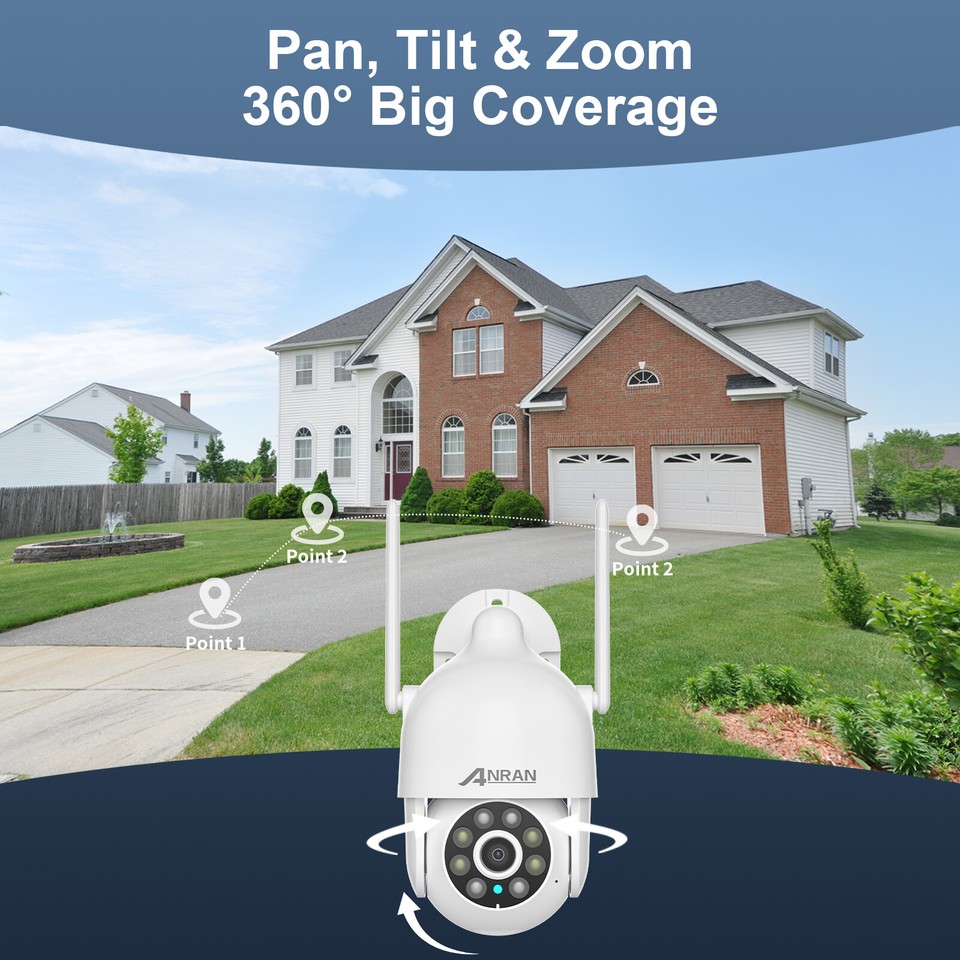 ANRAN 3MP Wireless Security Camera System Outdoor Home Pan/Tilt WiFi 2 ...