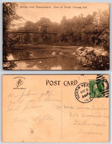 North Vernon Indiana IRON TRUSS BRIDGE OVER THE MUSCATATUCK Postcard ...