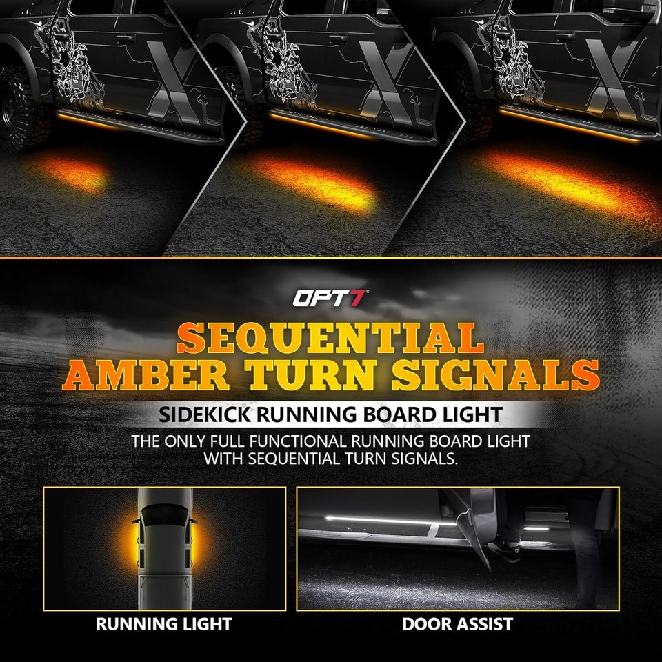 OPT7 86" Running Board LED Light Side Step Strip Bar Turn Signal Duty ...