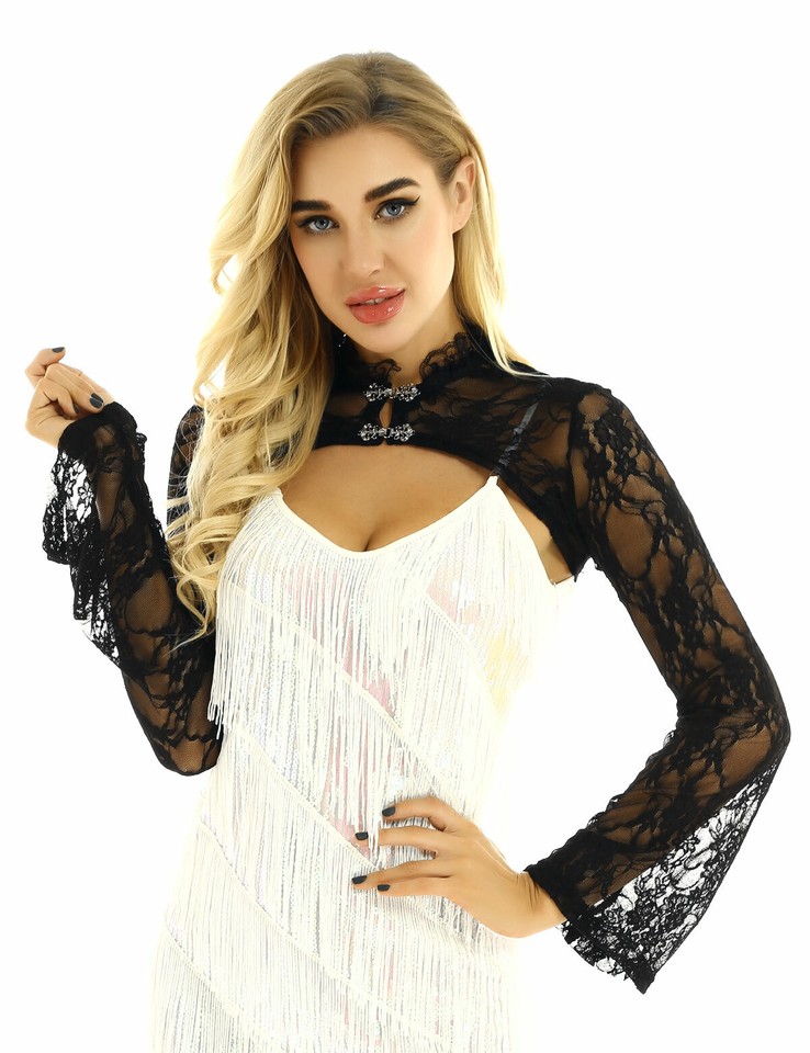 Sexy Women Stand Collar Long Sleeve Lace Top Jacket Shrug Gothic Bolero