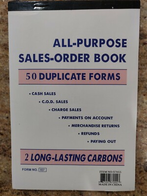 Sales Order Book Receipt Book 50 Duplicate Forms Carbonless, 5.5"x8.5 ...