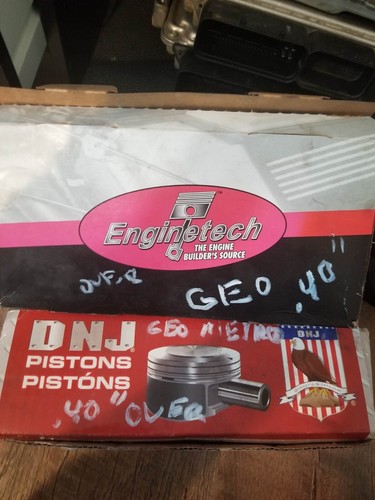 dnj pistons geo metro .40 over sized full set + enginetech piston rings ...