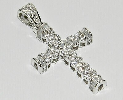 2Ct Round Lab Created Diamond Sparkling Cross Pendant 14K White Gold ...