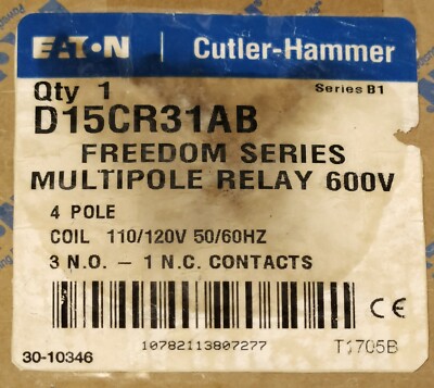 EATON CUTLER HAMMER D15CR31AB 120 VAC 4 Pole D15CR31 Multipole Relay ...