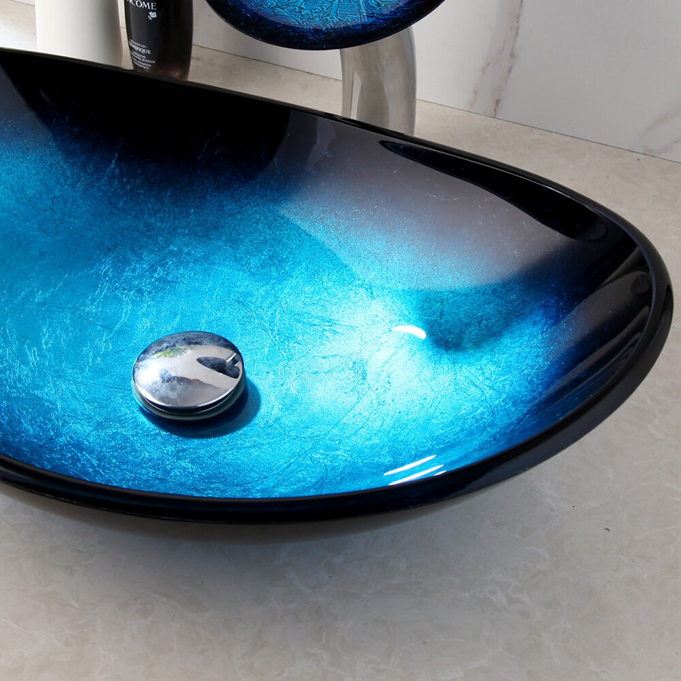 Bathroom Oval Tempered Glass Vanity Basin Bowl Vessel Sinks Waterfall ...