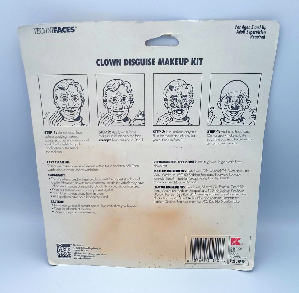 TECHNIFACES KMart Halloween Make-up Disguise CLOWN Paint Kit Prop Film ...