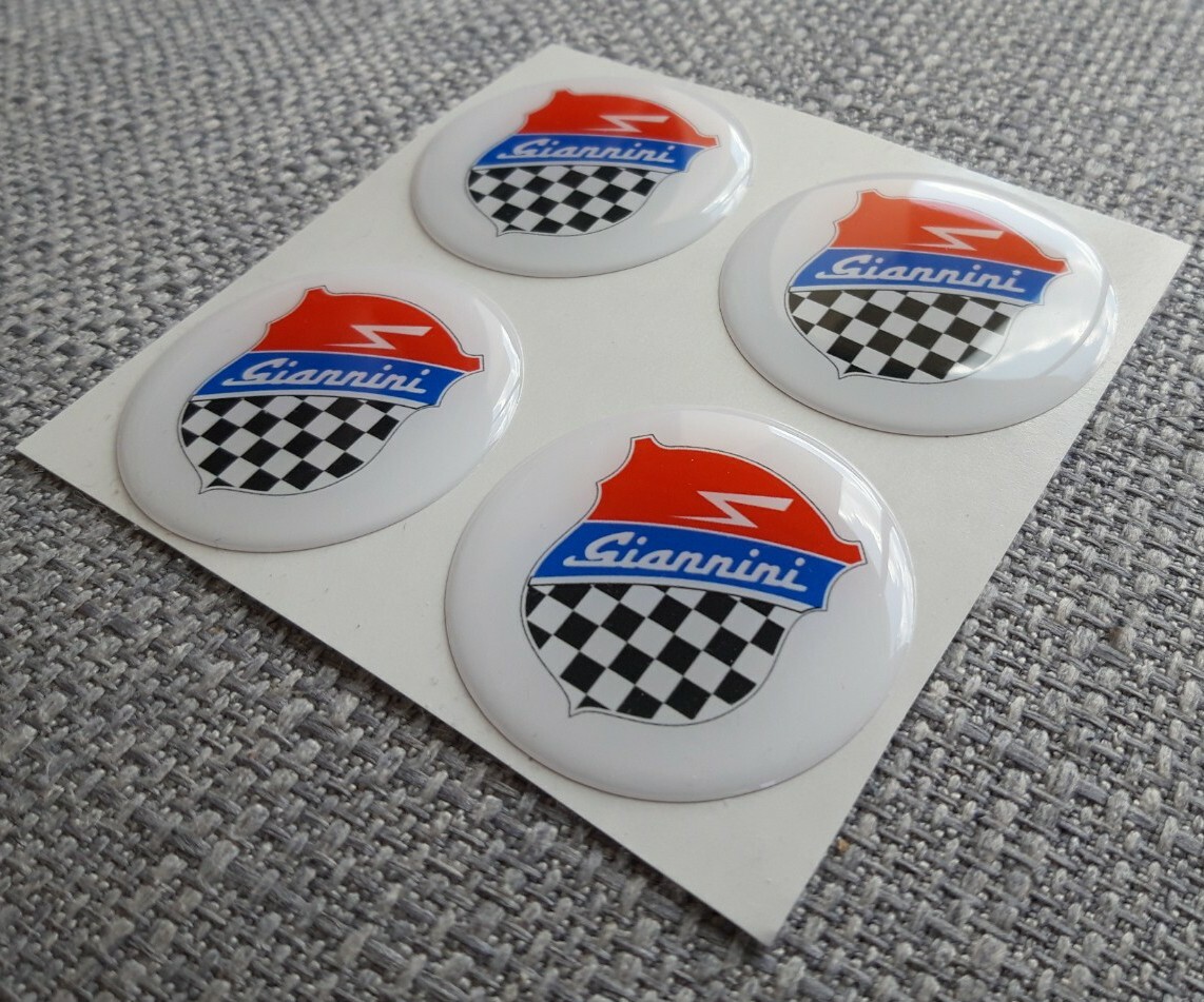 4 Adesivi Resinati Coprimozzo Sticker 3D GIANNINI Corse Fiat 500 TV F L ...