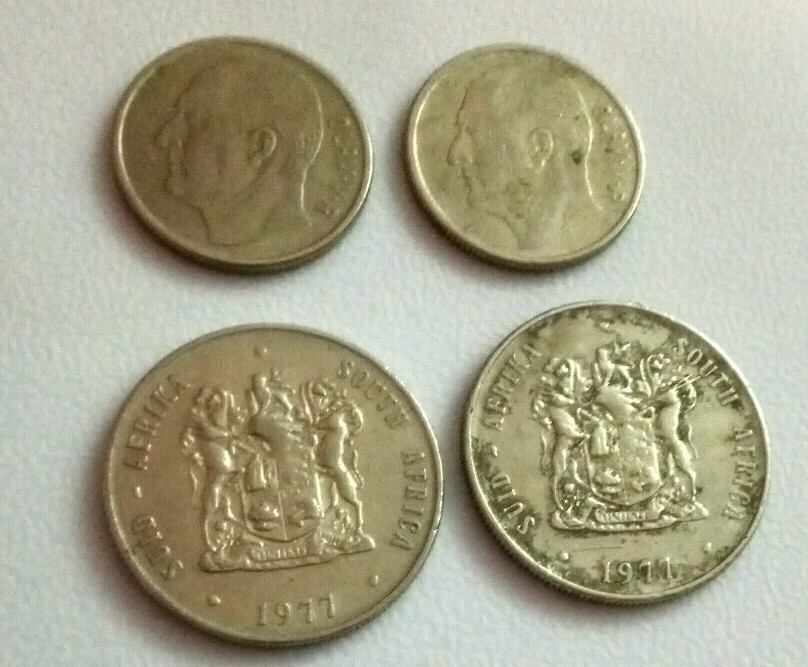 1970 1963 Norway 1.Krone Norge Coin, King Olav.V.R + Two 1 Rand 1977 ...