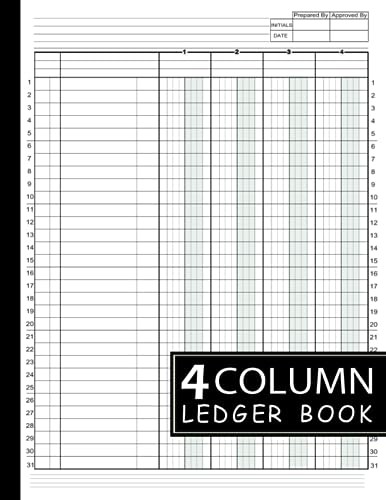 4 Column Ledger Book: Large Simple Four Column for Bookkeeping and ...