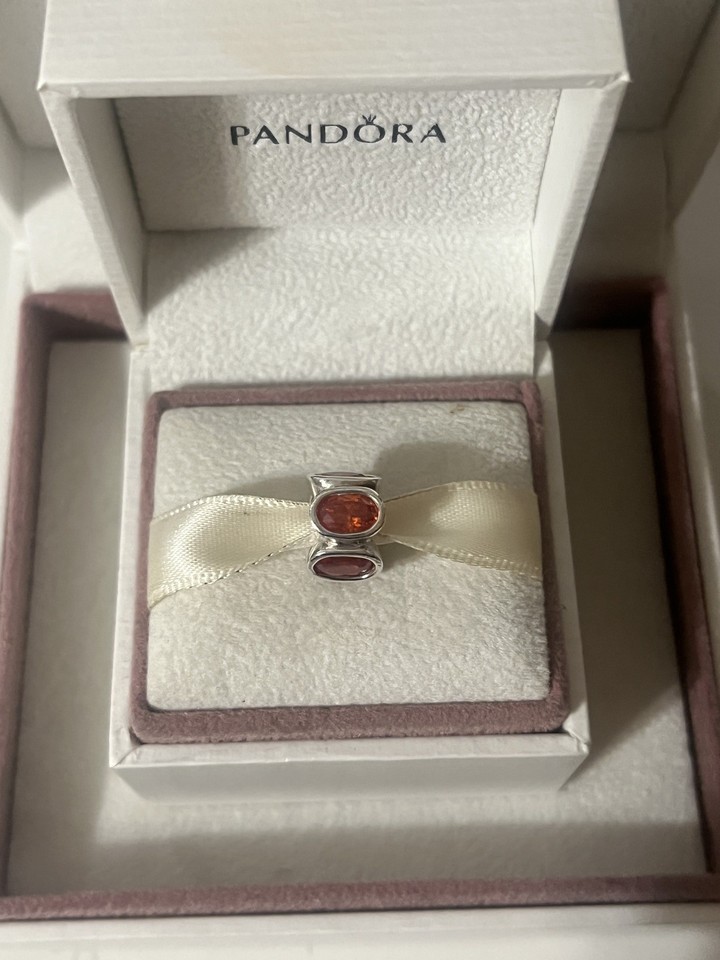 PANDORA Sterling Silver 925 ALE Orange Oval Lights w Orange Circonia ...