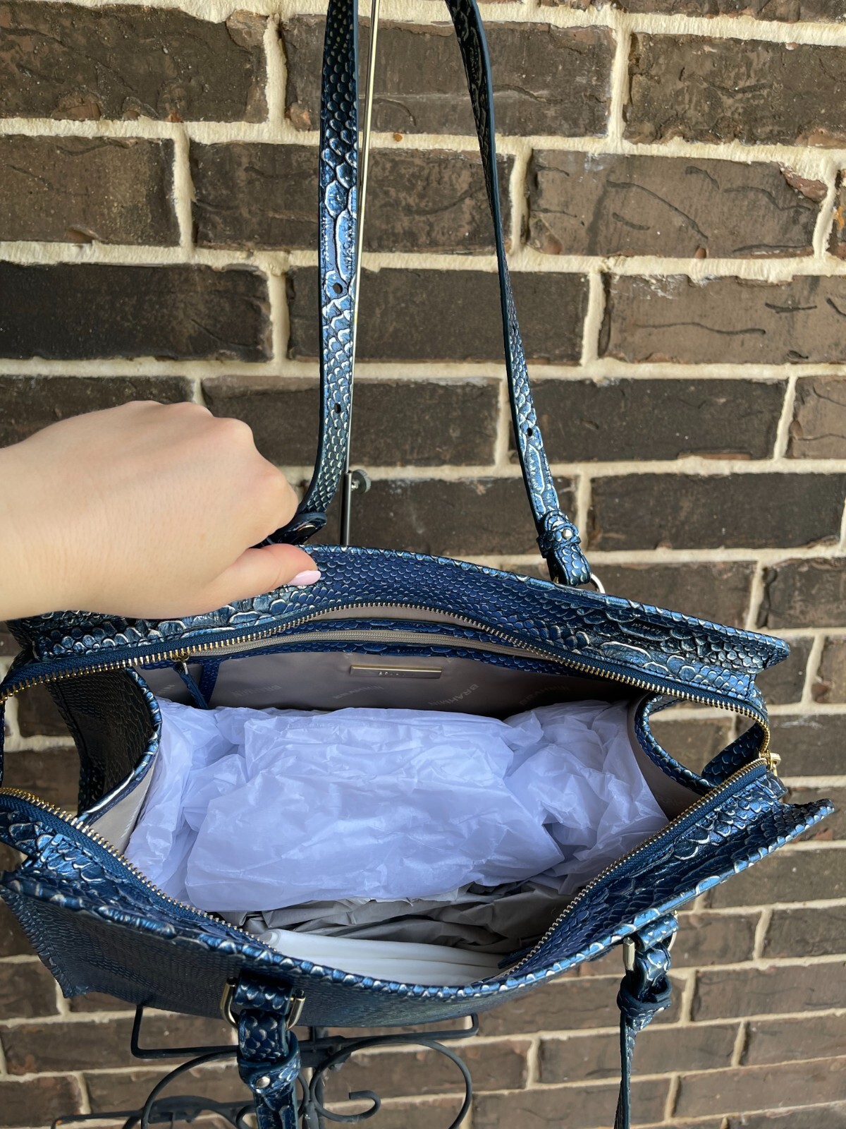 NWT Brahmin Tia Serenity Meridian Satchel Shoulder Tote snake blue | eBay