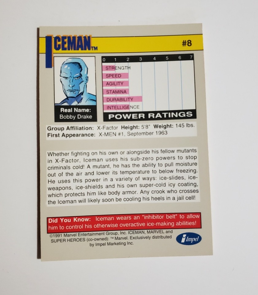 1991 MARVEL UNIVERSE Series II Base Card #8 ICEMAN | eBay