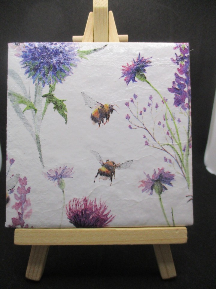 Handmade Decoupage Floral Tile Coasters Set of 4 | eBay UK