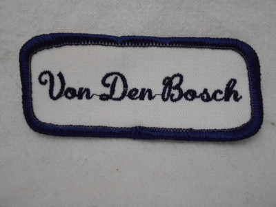 VON DEN BOSCH USED EMBROIDERED SEW ON NAME PATCH TAGS DARK BLUE ON ...
