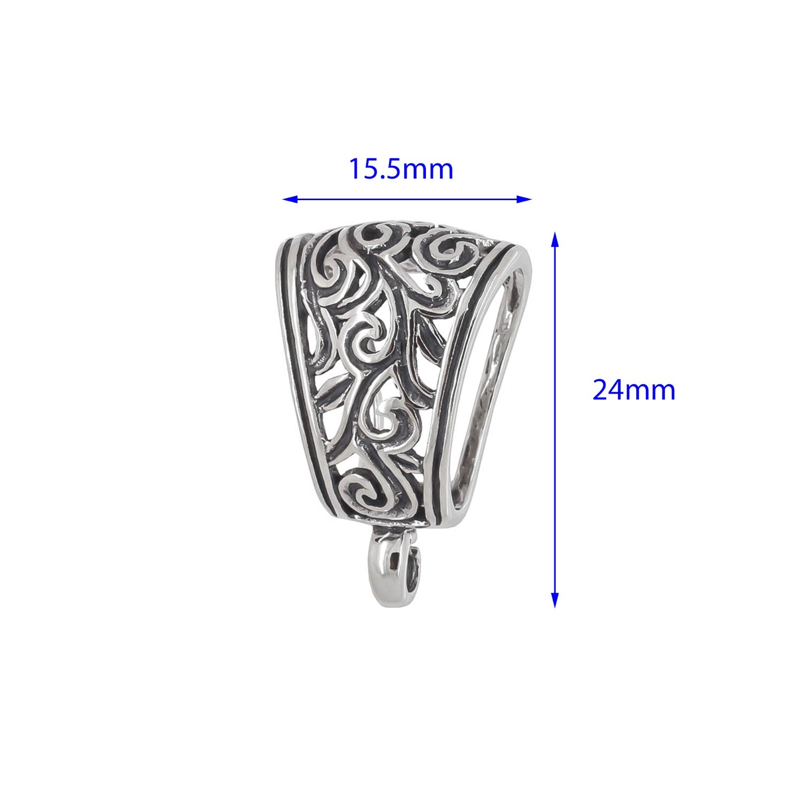 Extra Large Sterling Silver Filigree Pendant Clasp Slider Bail ...
