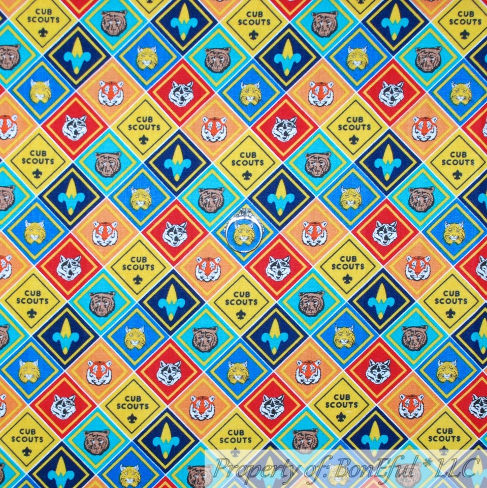 BonEful Fabric FQ Cotton Quilt USA Cub Boy Scout Camp Cook Scenic Fish ...