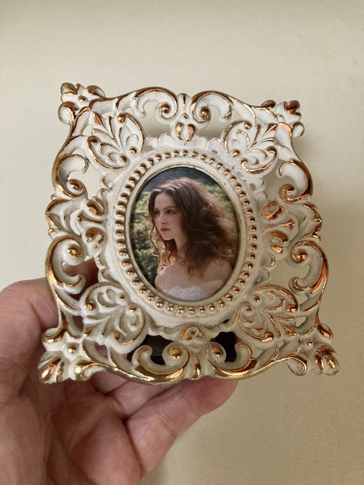 Vintage Ornate Porcelain Mini Photo Frame 22k Gold Trim Victorian Style ...