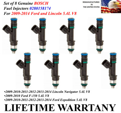 Set of 8 Genuine Bosch Fuel Injectors For 2009-2010 Ford F-150 5.4L ...