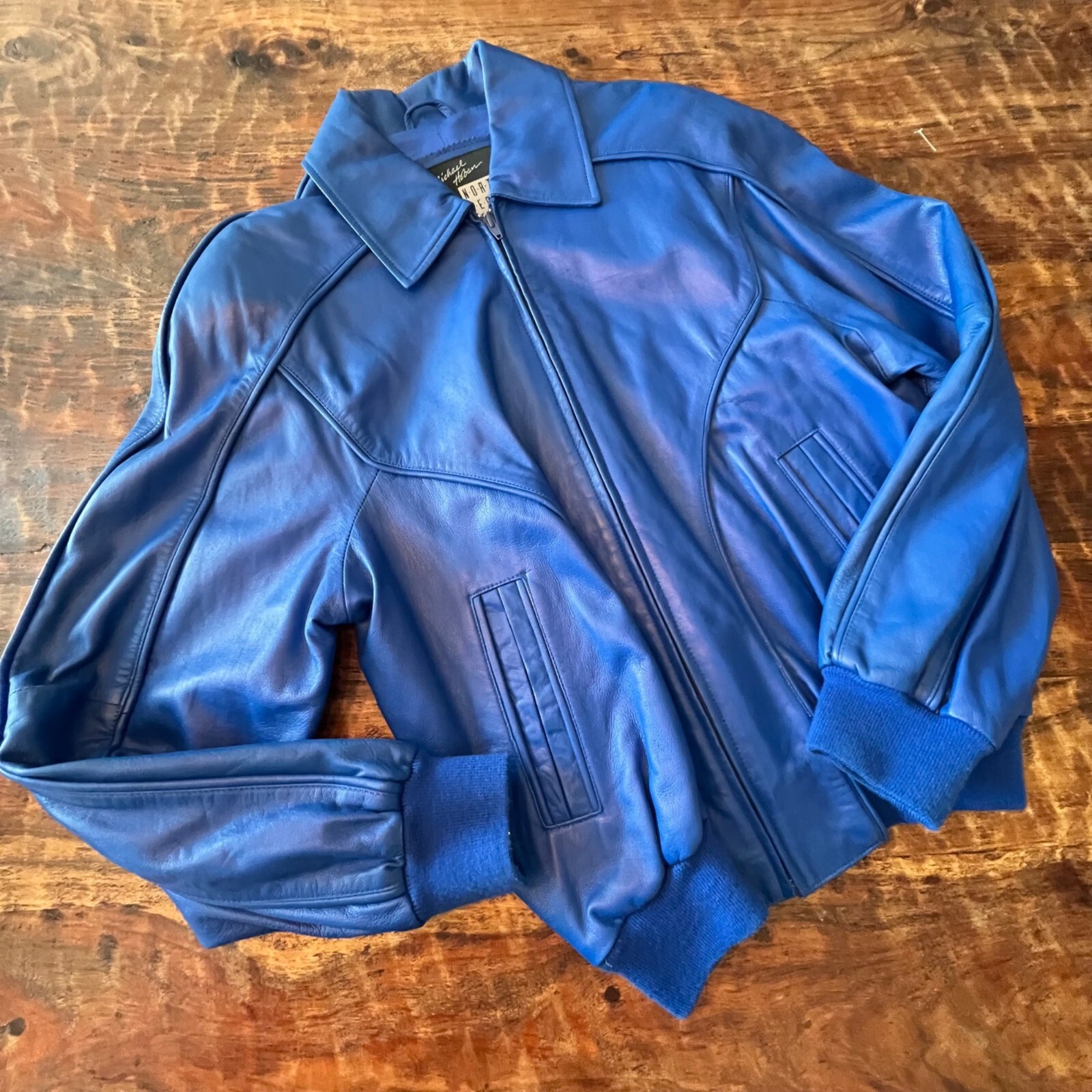 Vintage Michael Hoban North Beach Blue Leather Jacket… - Gem