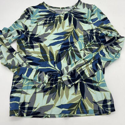 Hang Ten Top Sz L Long Sleeve Floral Quick Dry Zip Pocket Stretch ...