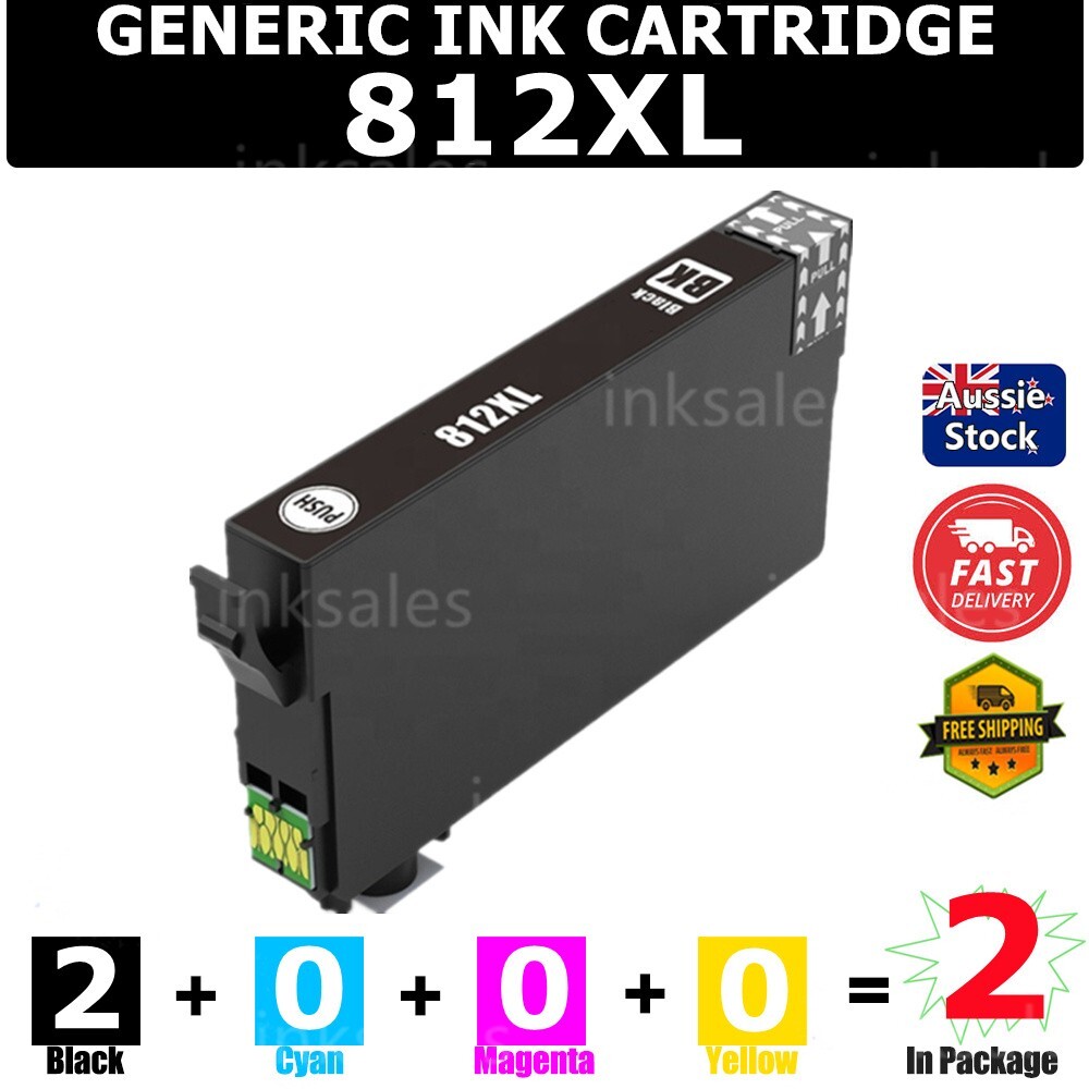 2x Generic 812XL Black Ink Cartridge For EPSON WF3820 WF4830 WF7830 ...
