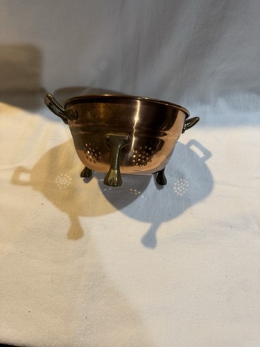 Vintage 6" Copper Berry Colander Strainer Brass Feet & Handles ...