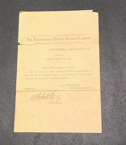 Philadelphia Reading Railroad Co Letterhead Promotion 1887 Circular No ...