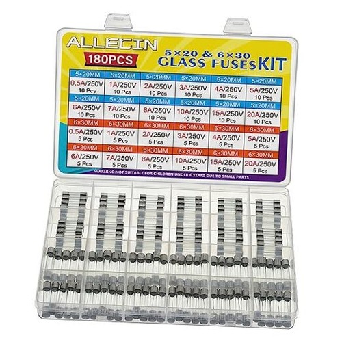24 Values 250V Fast Blow Glass Fuses Assortment Kit 0.5A 1A 2A 3A 4A 5A ...