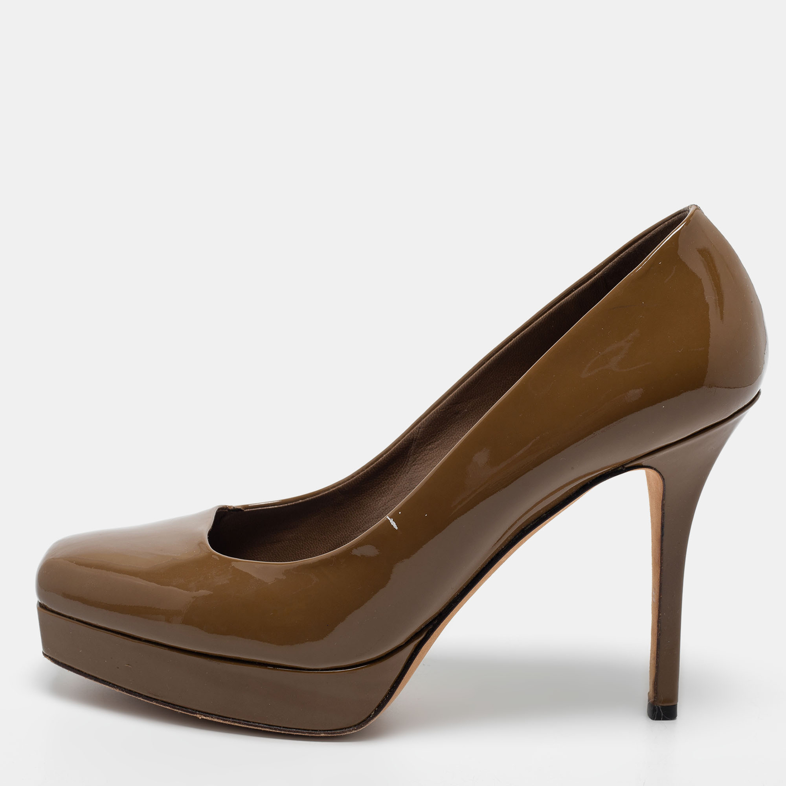 Gucci Olive Green Patent Leather Tile Square Toe Pla… - Gem