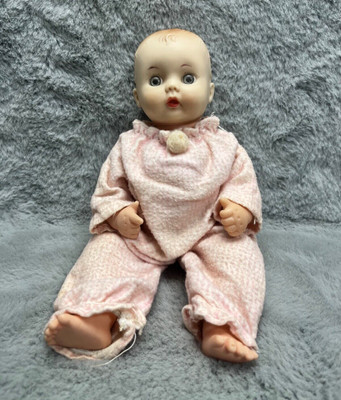 VTG Doll Inset Eyes Molded Hair Posable 11in Knob on Back Musical READ ...