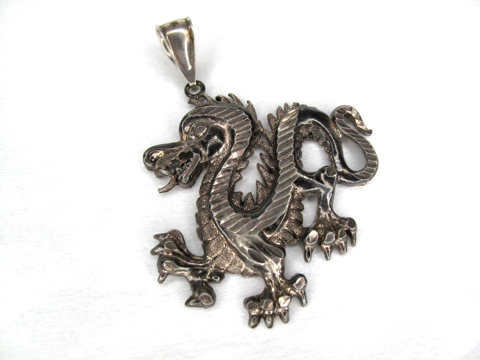 Vintage Sterling Silver Chinese Dragon Pendant Marked… - Gem