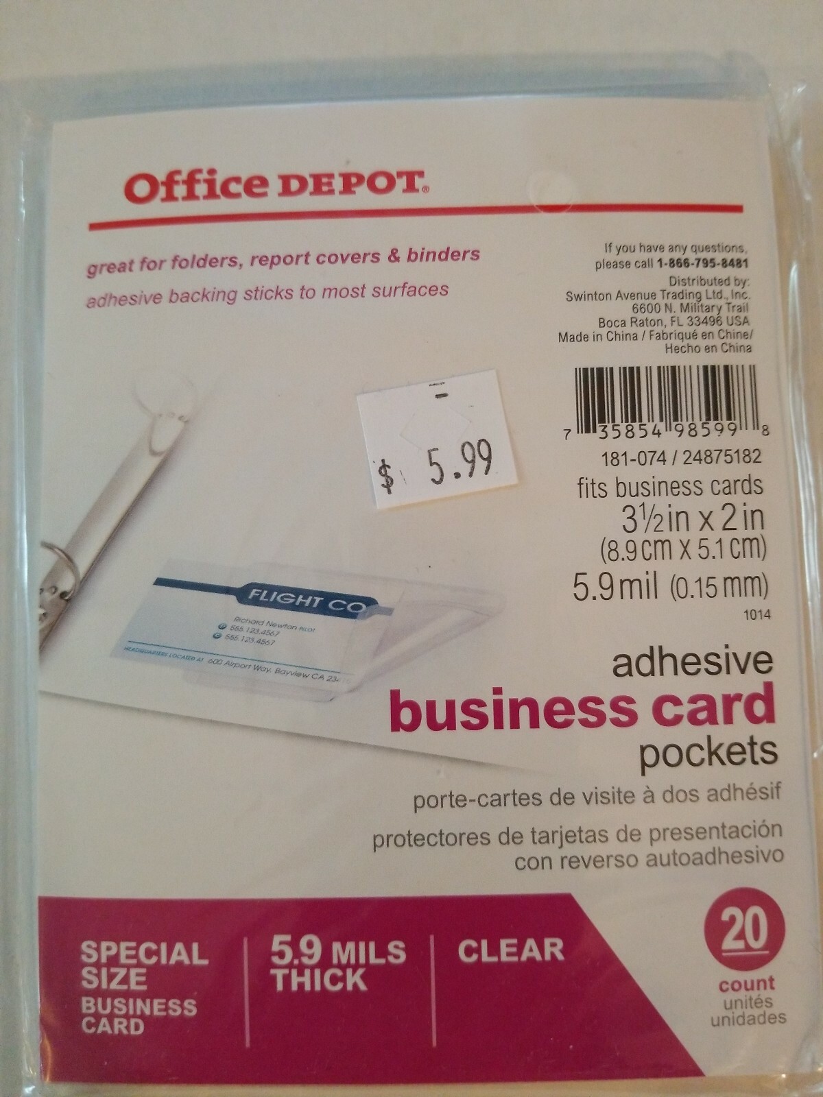 Office Depot Brand Adhesive Business Card Pockets Lot of 10 -10 Packs ...