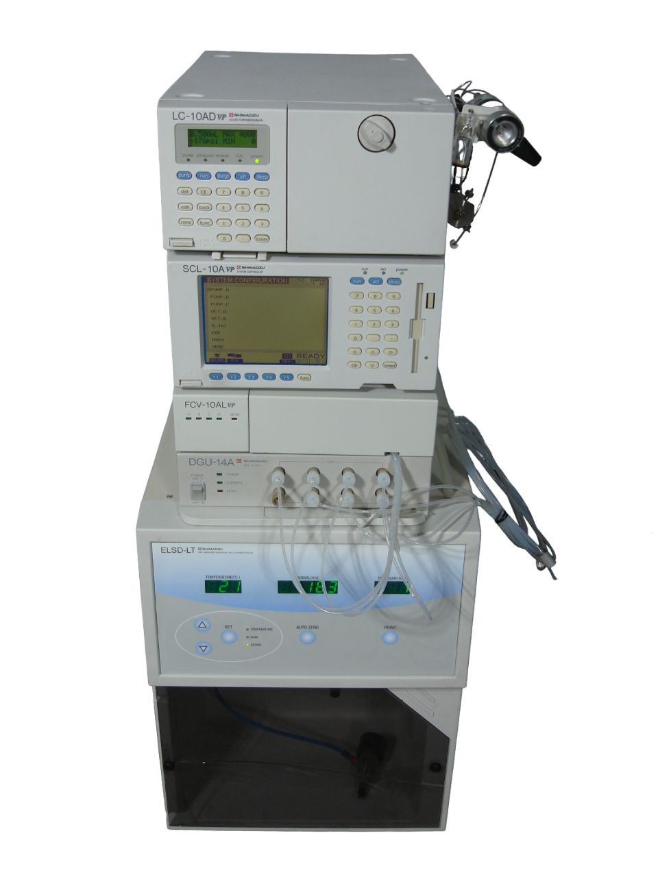 Shimadzu HPLC System LC-10AD VP SCL-10A ELSD-LTS FCV-10AL DGU-14A | eBay