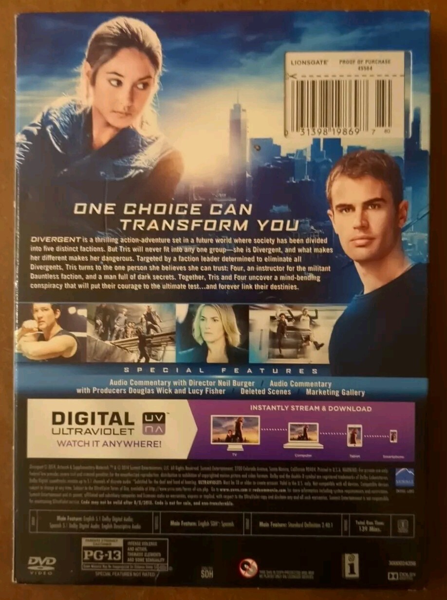 Divergent (DVD, 2014)Shailene Woodley Theo James Kate Winslet Maggie Q ...