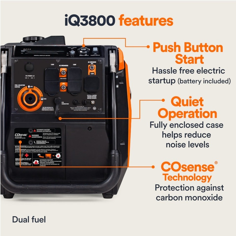 Generac iQ3800 DF - 3000 Watt Electric Start Dual Fuel Inverter ...