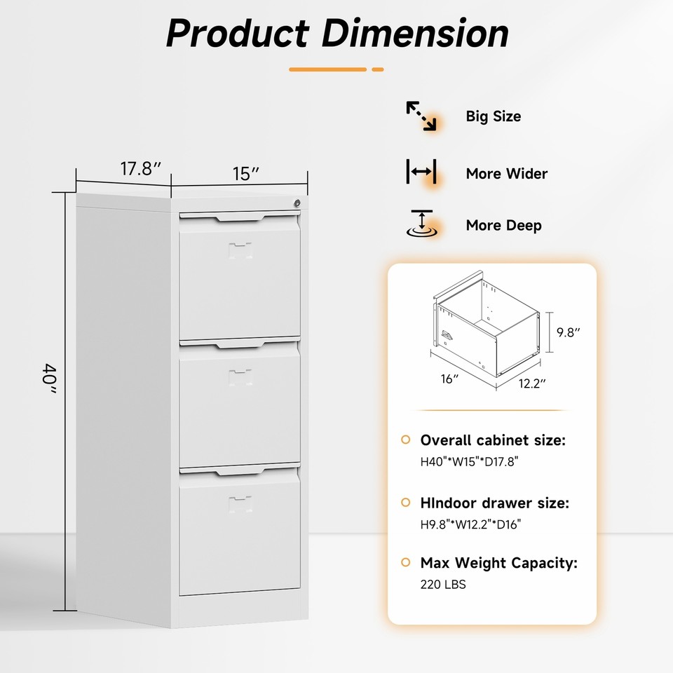 Metal Vertical File Storage Cabinet Filing Cabinet with Lock Drawer for ...