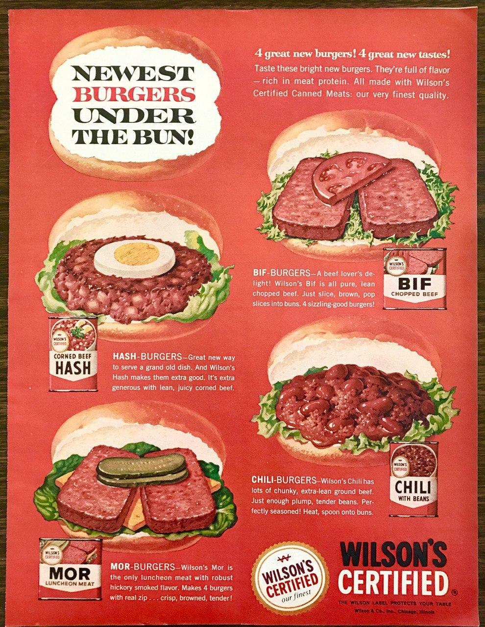 1964 Wilson's Certified Meat Products PRINT AD Bif Chili Hash Mor ...