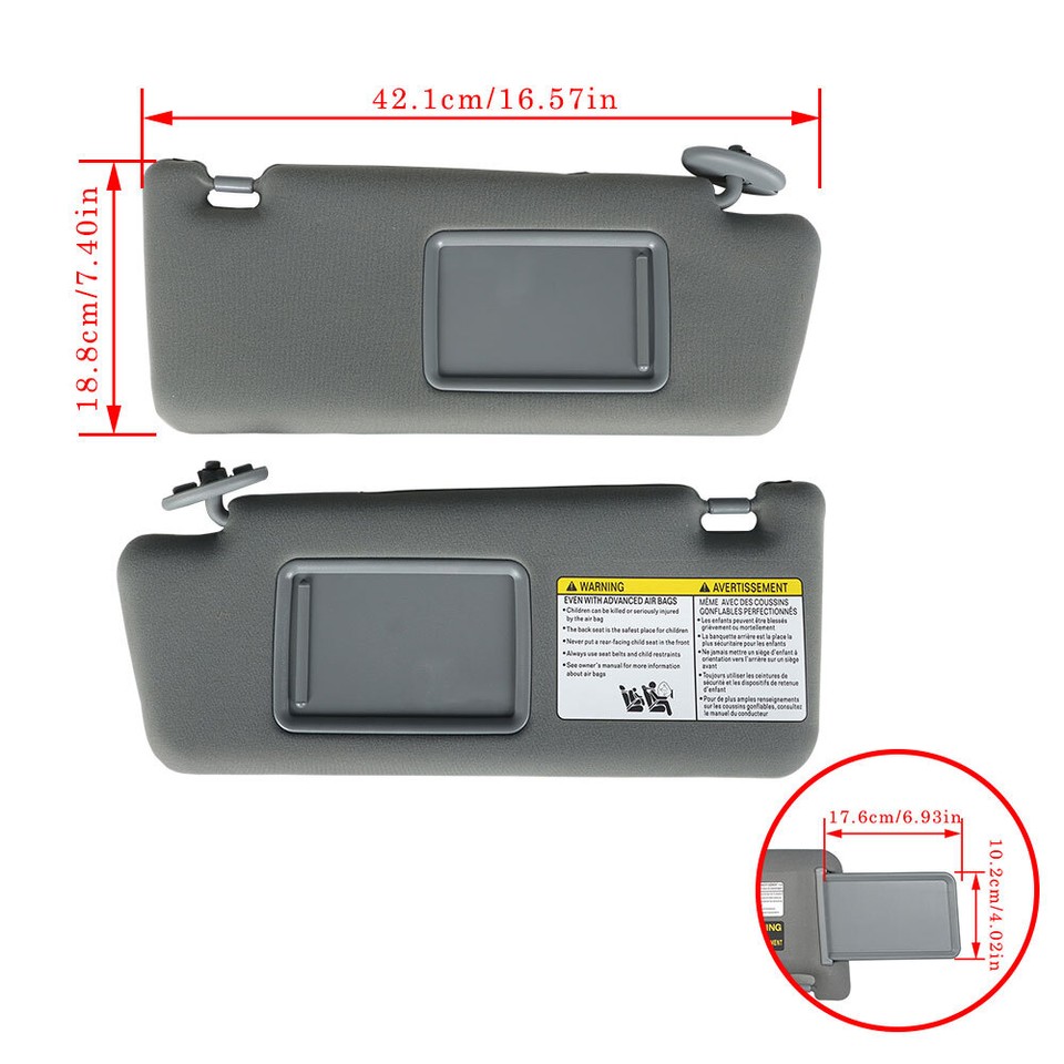 Sun Visors Left + Right Side Gray Fit For 2005-2015 Toyota Tacoma 74320 ...
