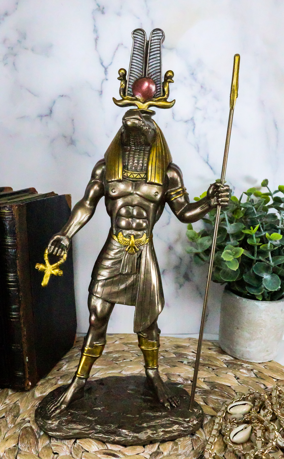 Egyptian God of The Nile Military Prowess Sobek with Ankh 12"H Figurine ...