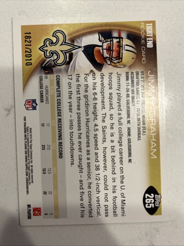 2010 Topps Gold Jimmy Graham Rookie RC /2010 New Orleans Saints | eBay