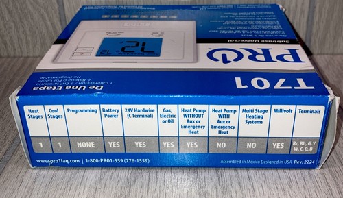 PRO1 (T701) Digital Non-Programmable Thermostat Heat/Cool White, New In ...