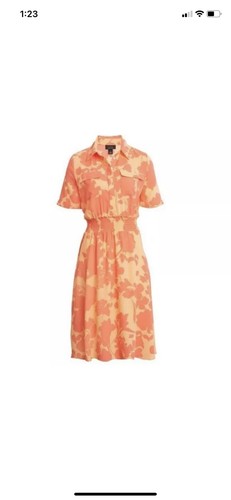 New Halogen x Atlantic Pacific Smocked Utility Dress Orange Pink Floral ...