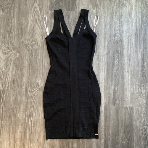 GUESS Multi Strap Club Mirage Party Black V-Neck Stretch Dress Size ...