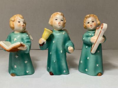 Goebel 3 Choir Angels Green Bell Book Harp Figurines GREAT COND No Box ...