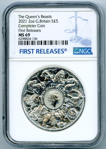 2021 GREAT BRITAIN 2OZ SILVER NGC MS69 QUEEN'S BEASTS COMPLETER COIN ...