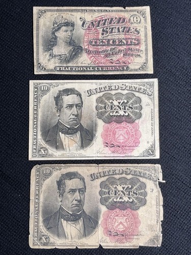 Fractional Currency, 10 Cent Notes. Lot Of 3, One 1863, Two 1874 | eBay