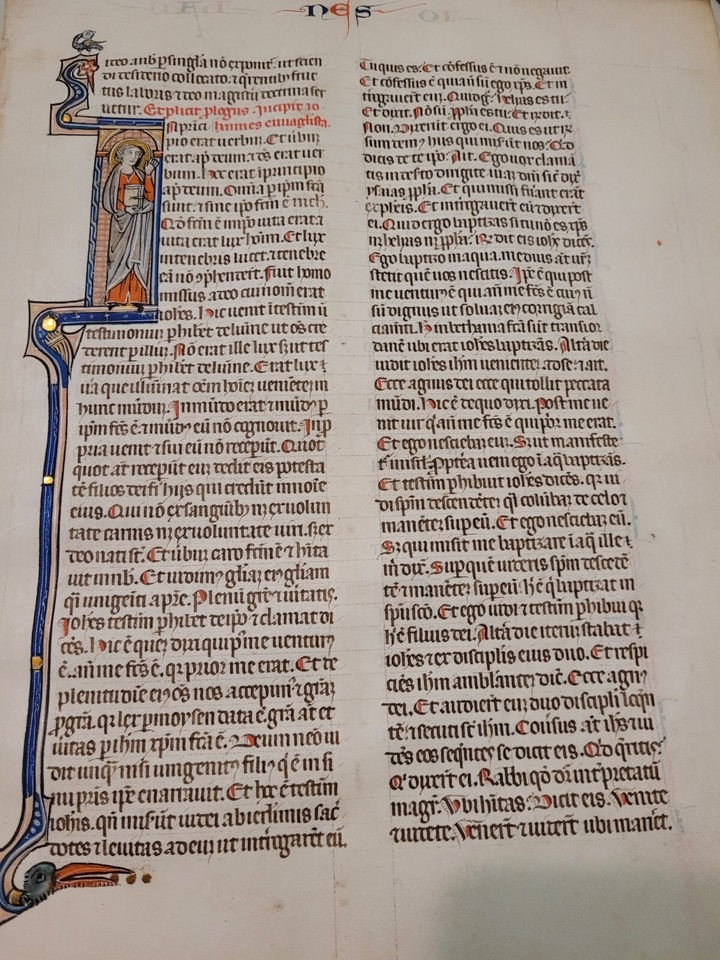 MEDIEVAL ILLUMINATED MANUSCRIPT BIBLE LEAF VELLUM Gospel of John 13th ...