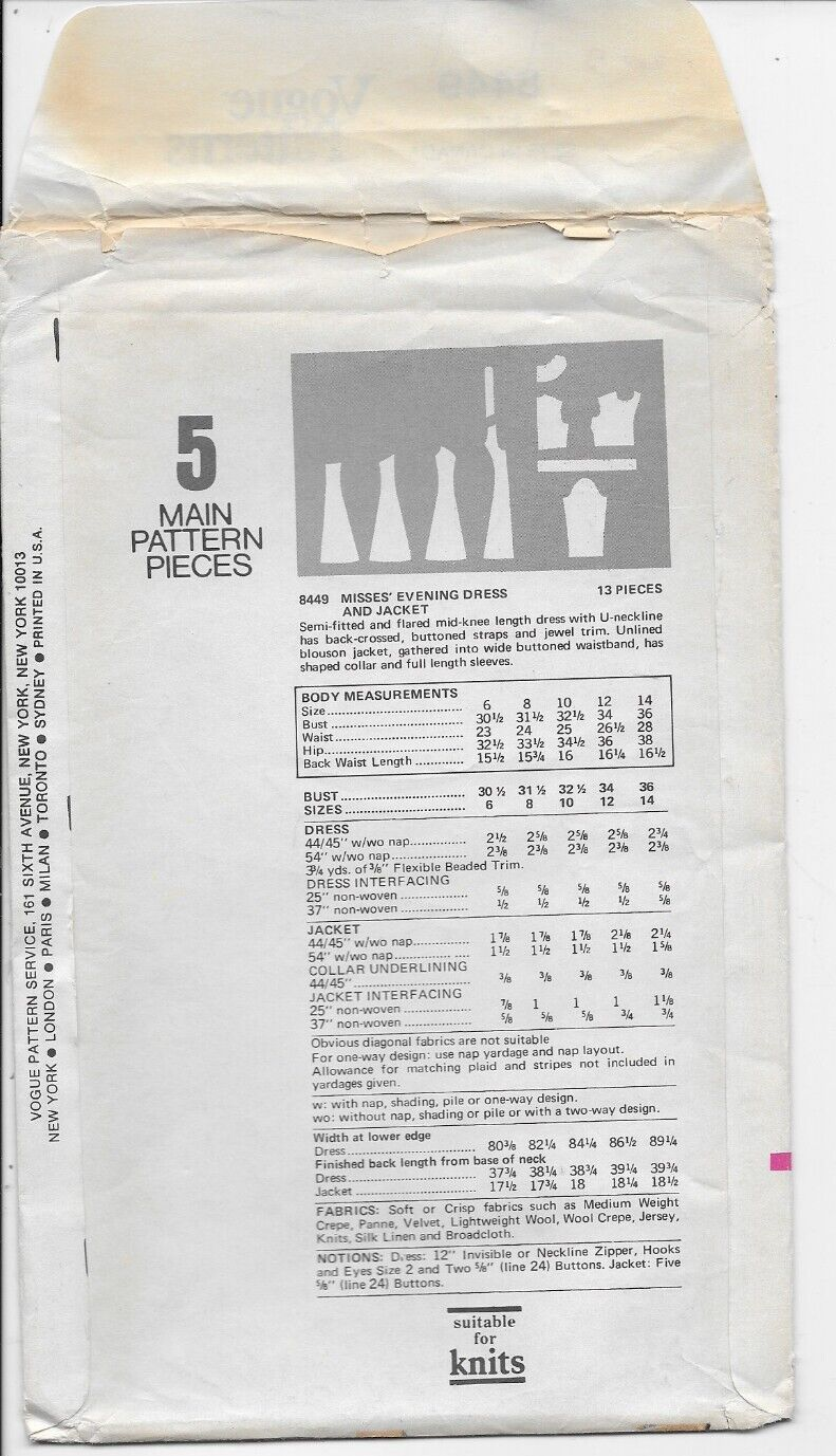 Vintage Vogue 8449 Misses Halter Dress & Jacket Size 8 UC FF | eBay
